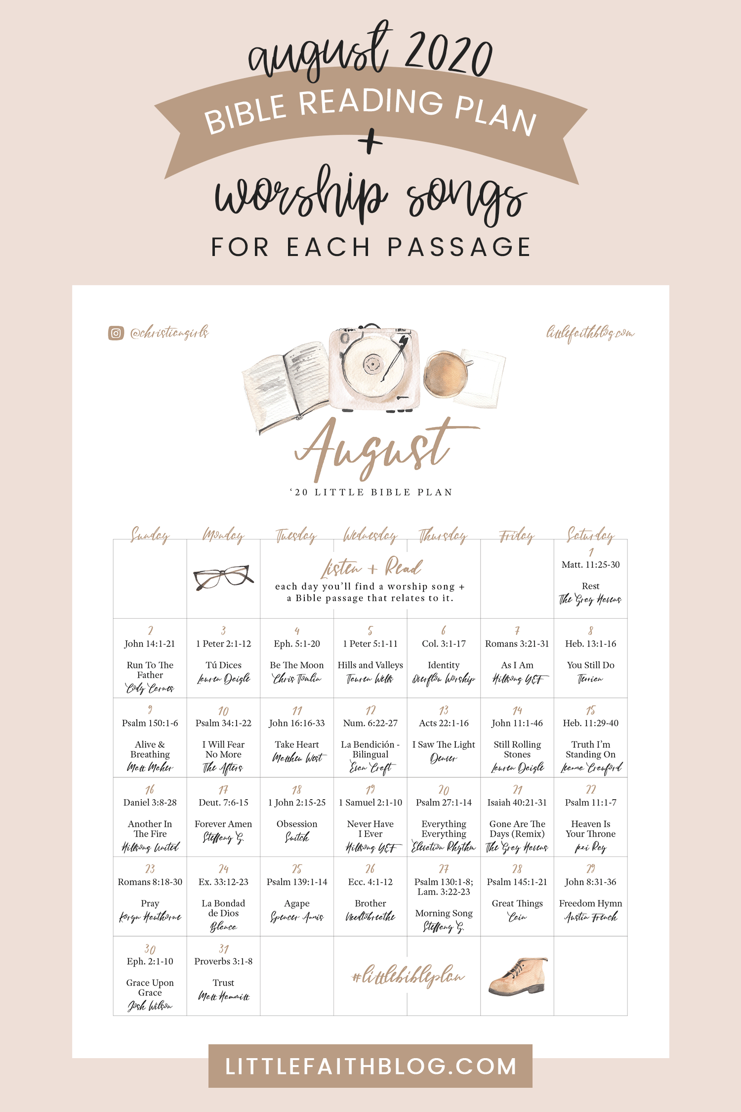 August 2020 Bible Reading Plan + Worship Songs For Each Passage ...