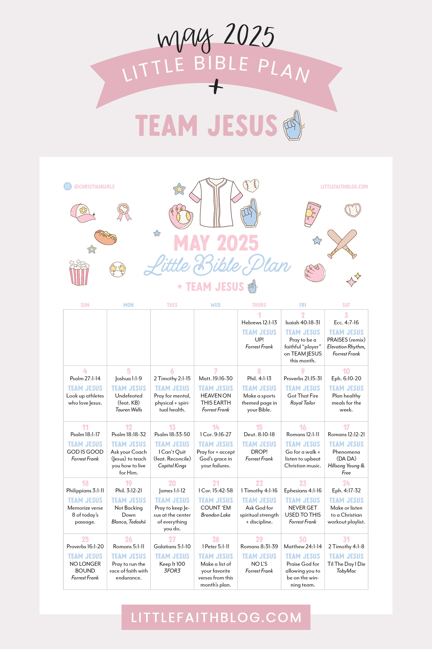 May 2025 Little Bible Plan + TEAM JESUS: Bible Verses, Songs ...
