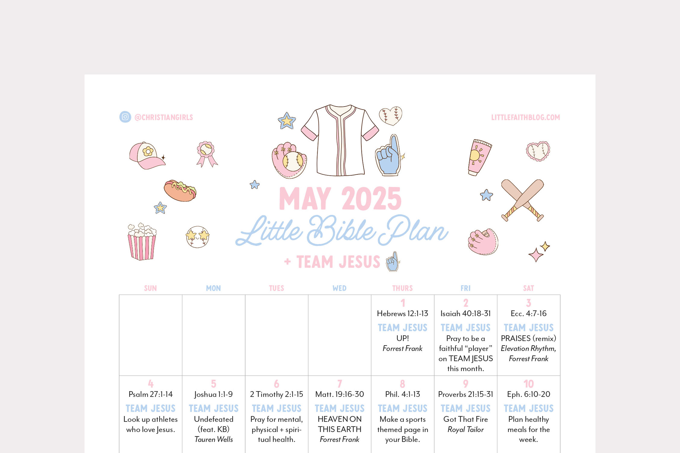 May 2025 Little Bible Plan + TEAM JESUS: Bible Verses, Songs ...
